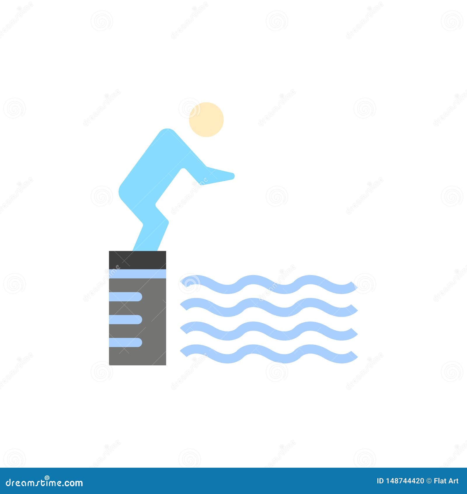 Diving, Jump, Platform, Pool, Sport Flat Color Icon. Vector Icon Banner ...