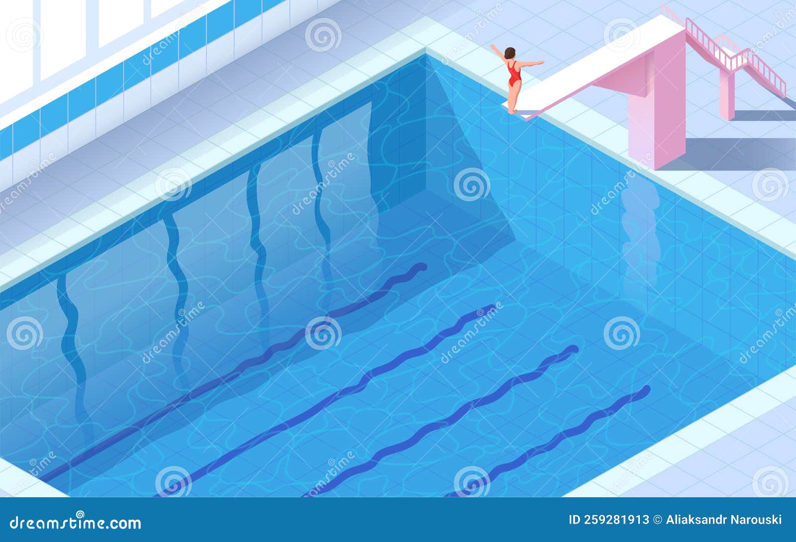 Vector Illustration of a Woman in a Swimming Pool. Isometry. Athlete ...