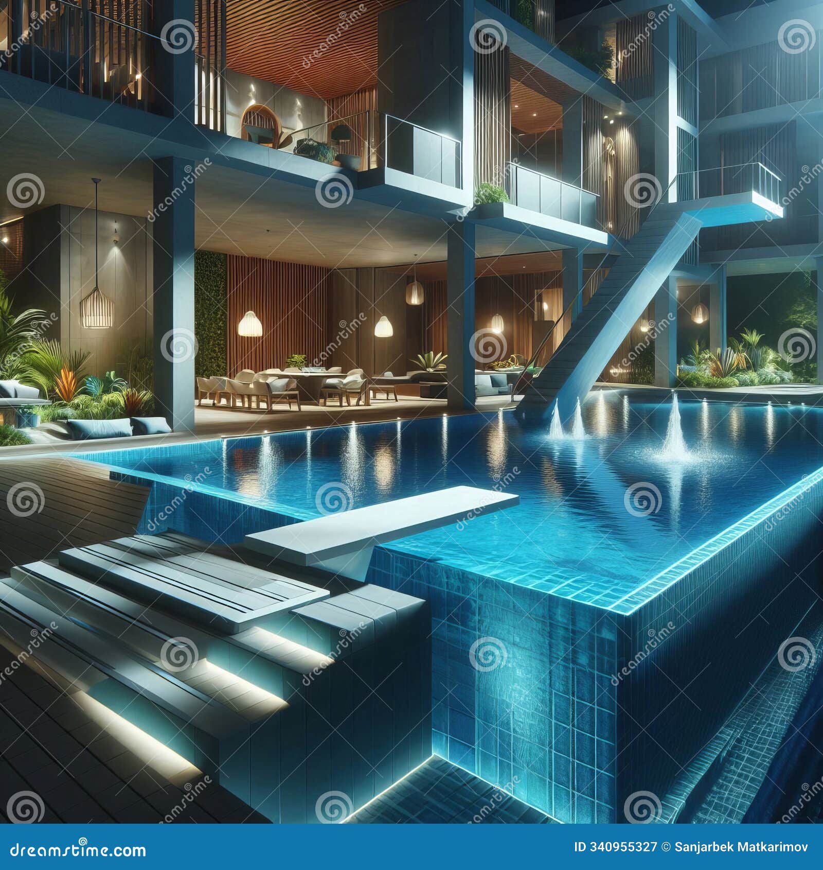 Diving Pool a Pool with a Diving Board Featuring a Modern Advent Stock ...