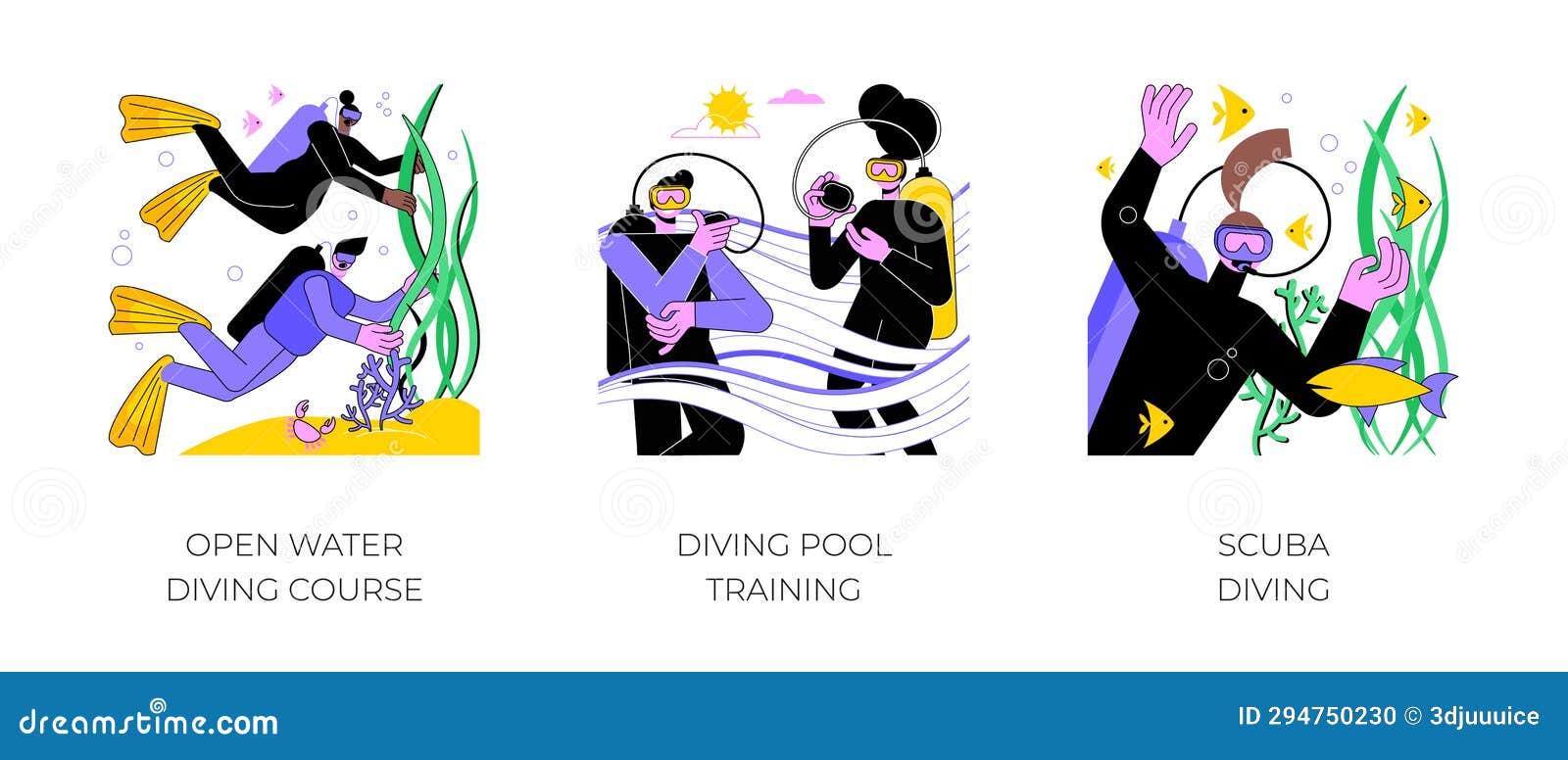 Diving School Isolated Cartoon Vector Illustrations. Stock Vector ...