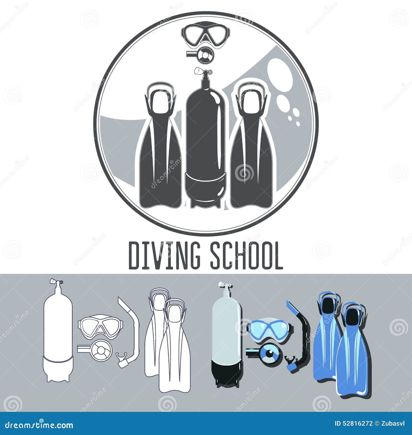 Diving School stock vector. Illustration of flippers - 52816272