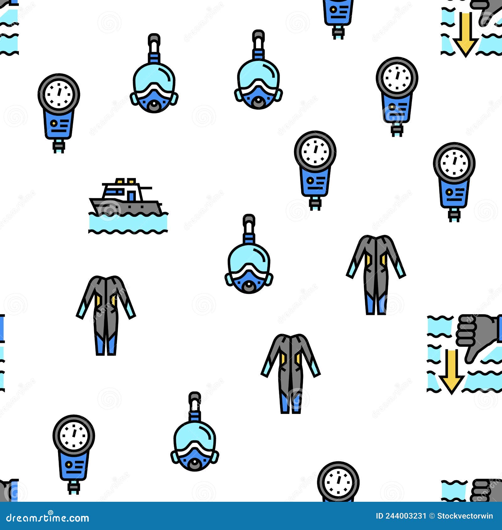 Diving Scuba Equipment Vector Seamless Pattern Stock Vector ...
