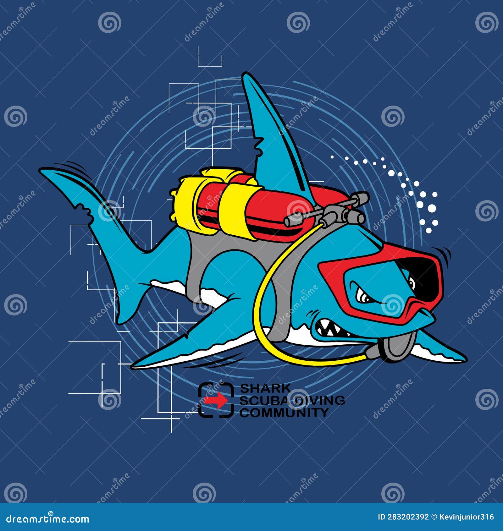 Diving Sport with Shark Cartoon, Vector Illustration Stock Illustration ...
