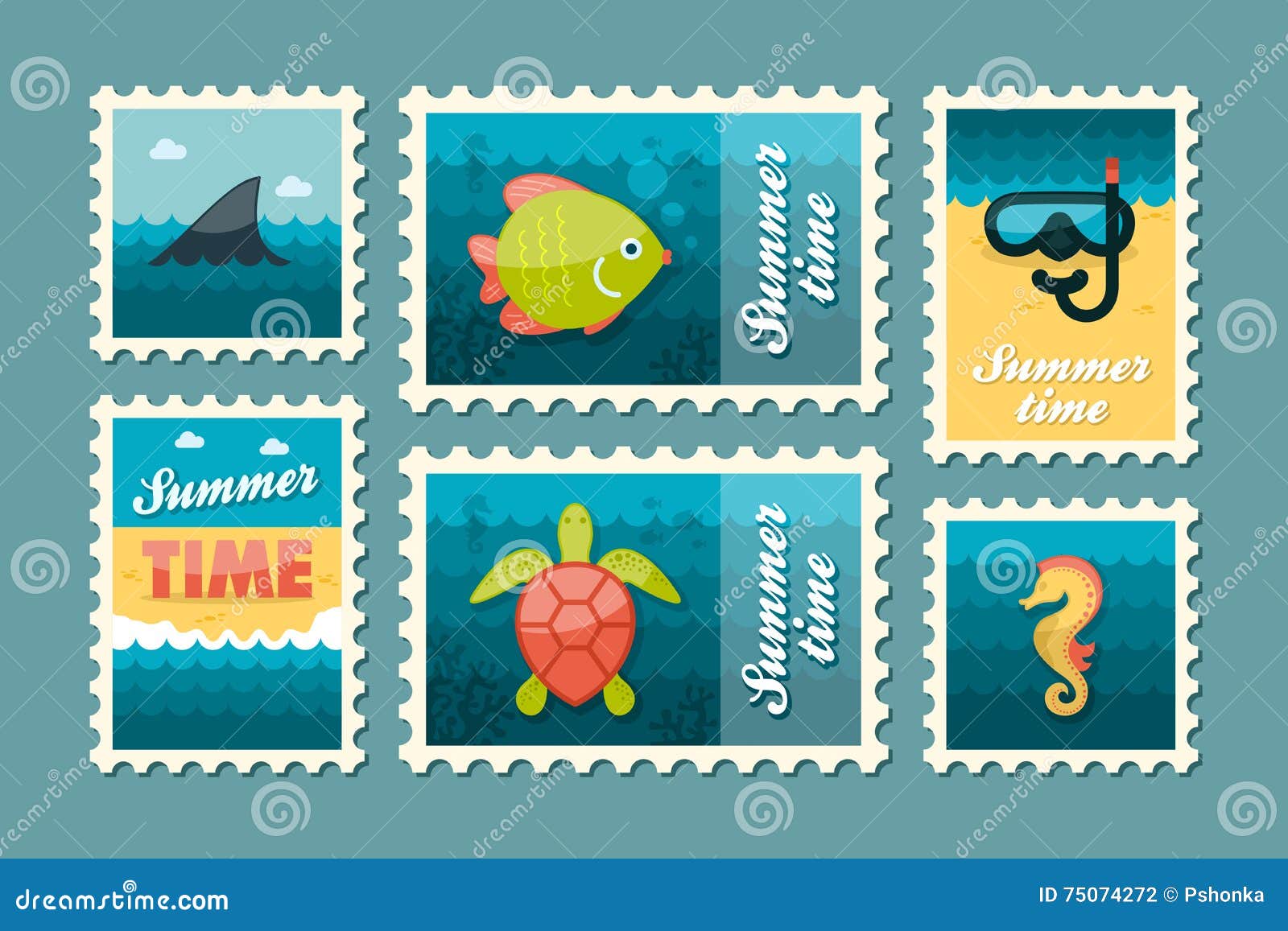 Diving Stamp Set. Summer. Vacation Stock Vector - Illustration of ...