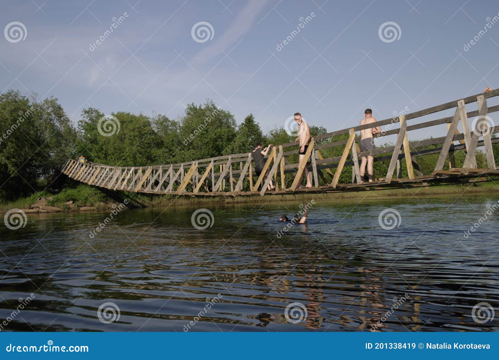 Diving from a Suspension Bridge into a River in Summer Editorial Stock ...
