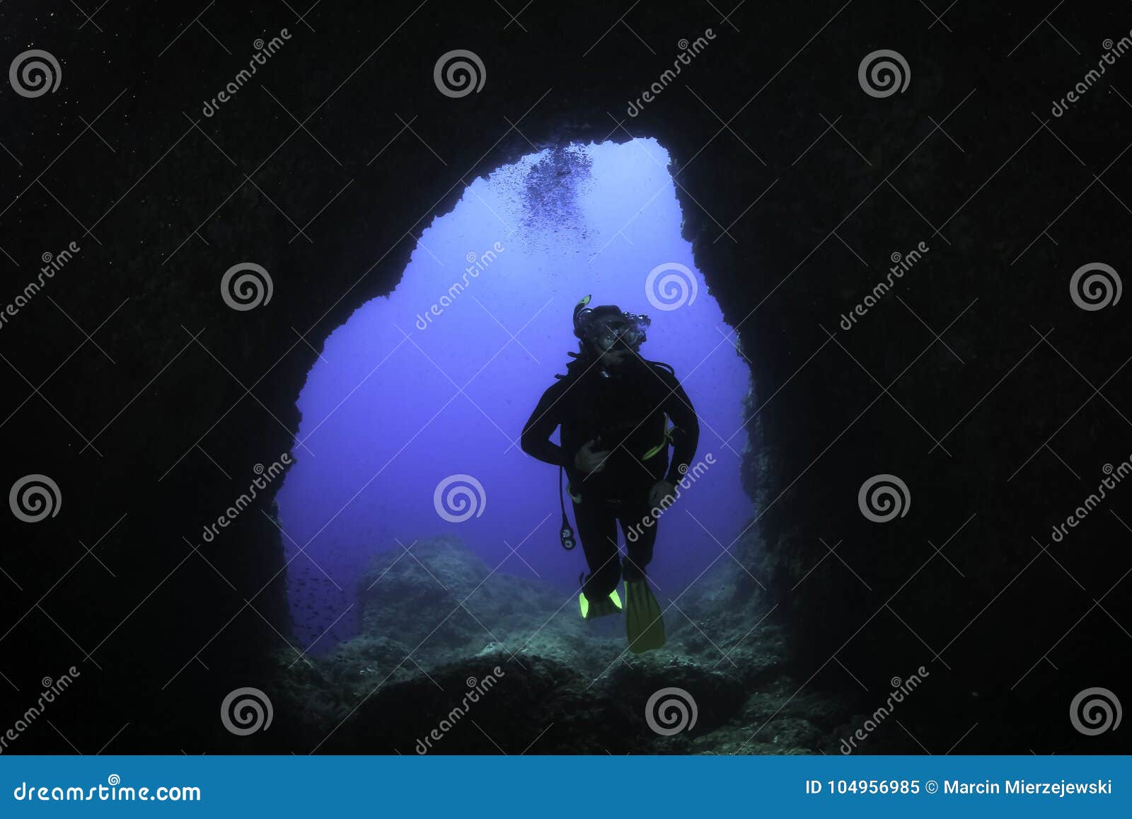 Diving in Underwater Cave - Majorca Stock Image - Image of beauty, reef ...