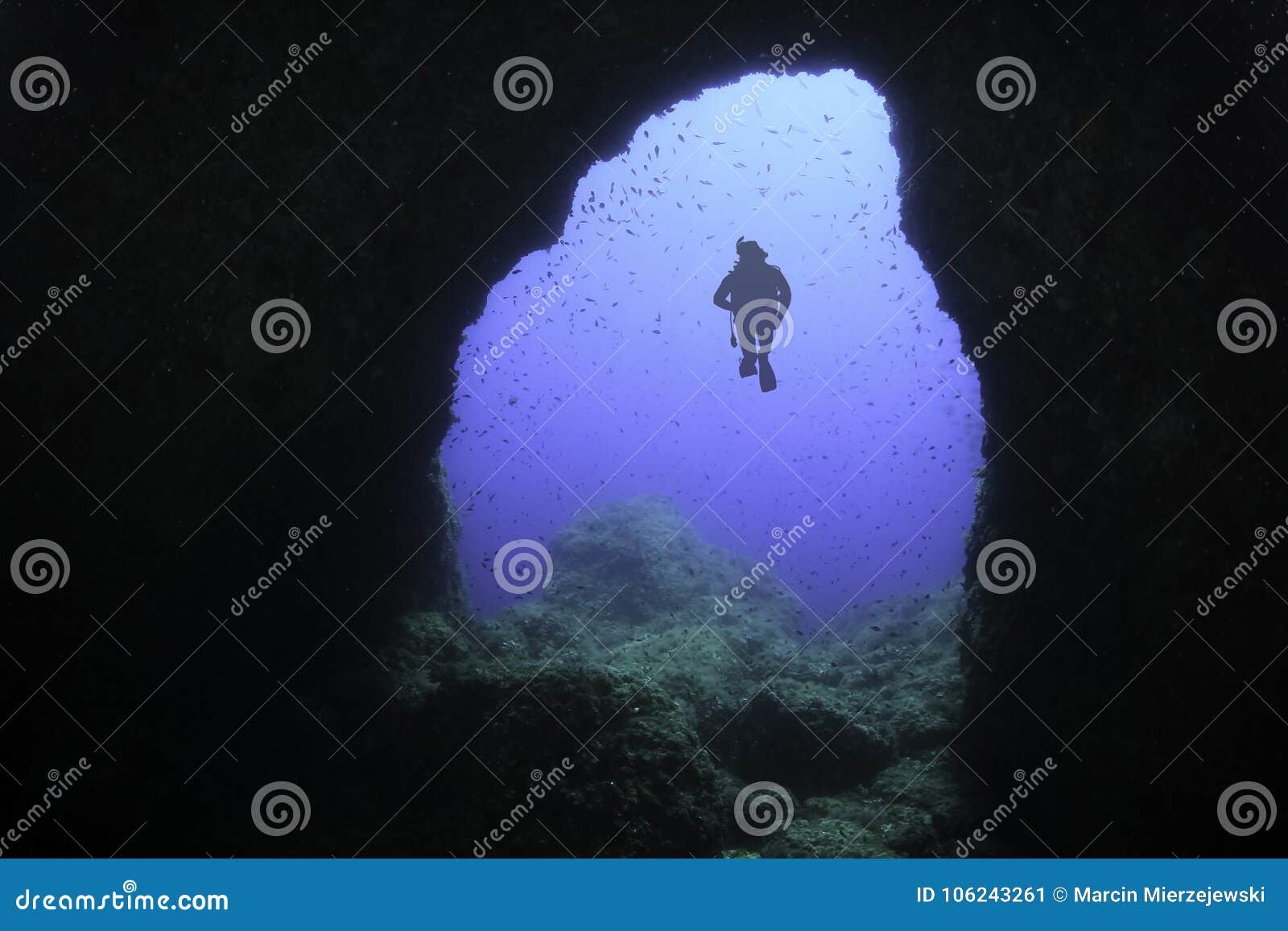 Diving in Underwater Cave - Majorca Stock Image - Image of landscape ...