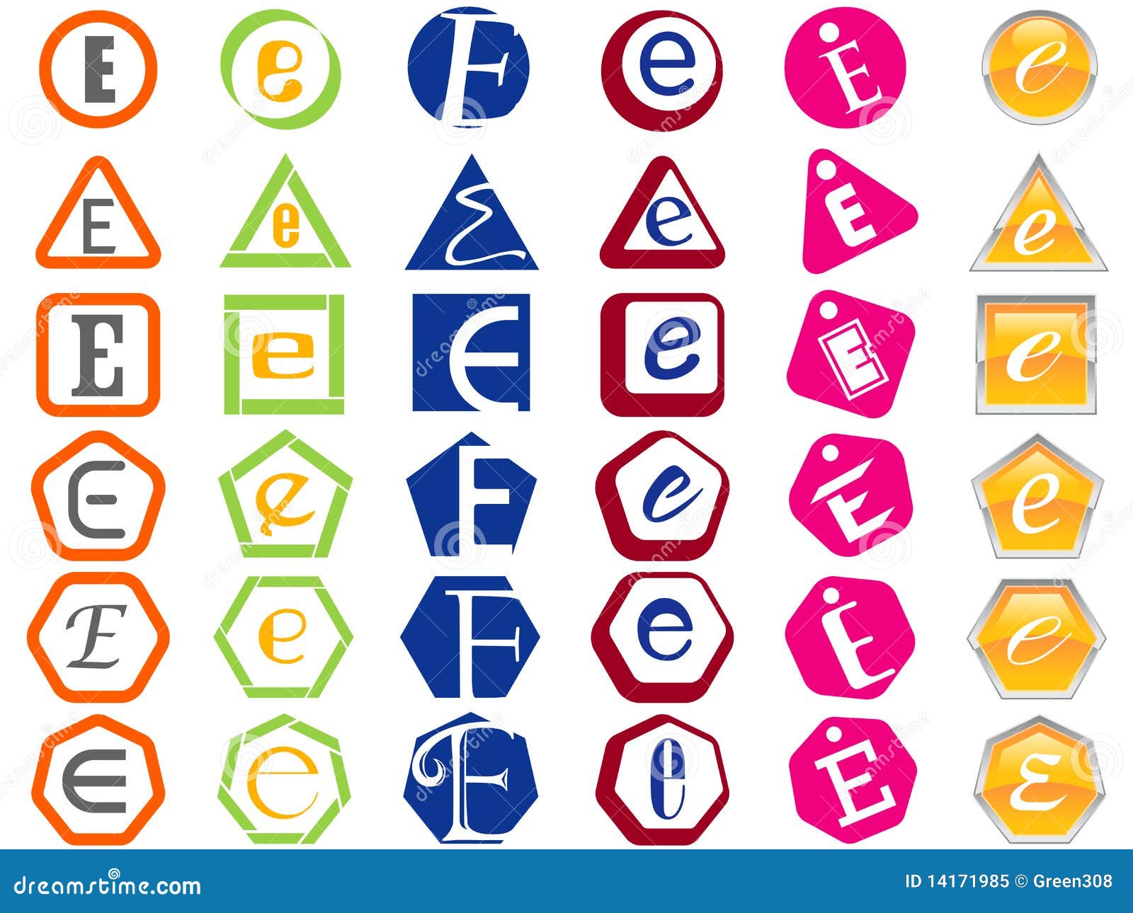 Divisas Y Etiquetas De Los Iconos De La Letra E Ilustración del Vector ...