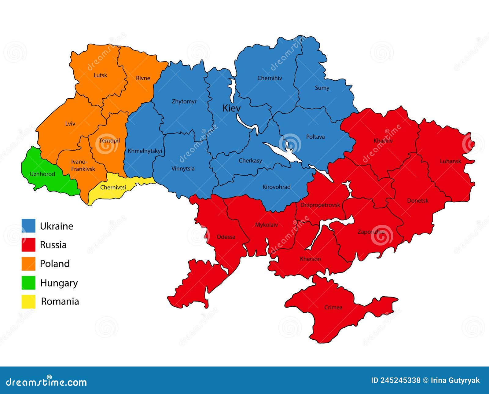 Map of regions of Ukraine stock vector. Illustration of forces - 245245338