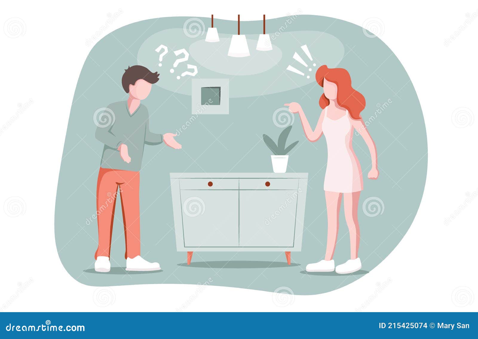 Divorce Breakup Separation Concept Depressed Man And Woman Divided