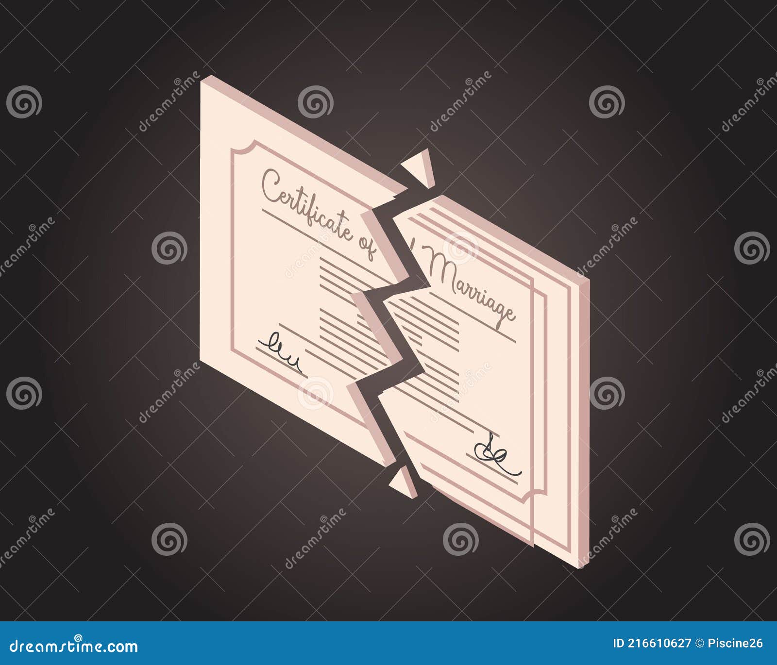Divorce with Broken Marriage Certificate that Split into Half Stock ...