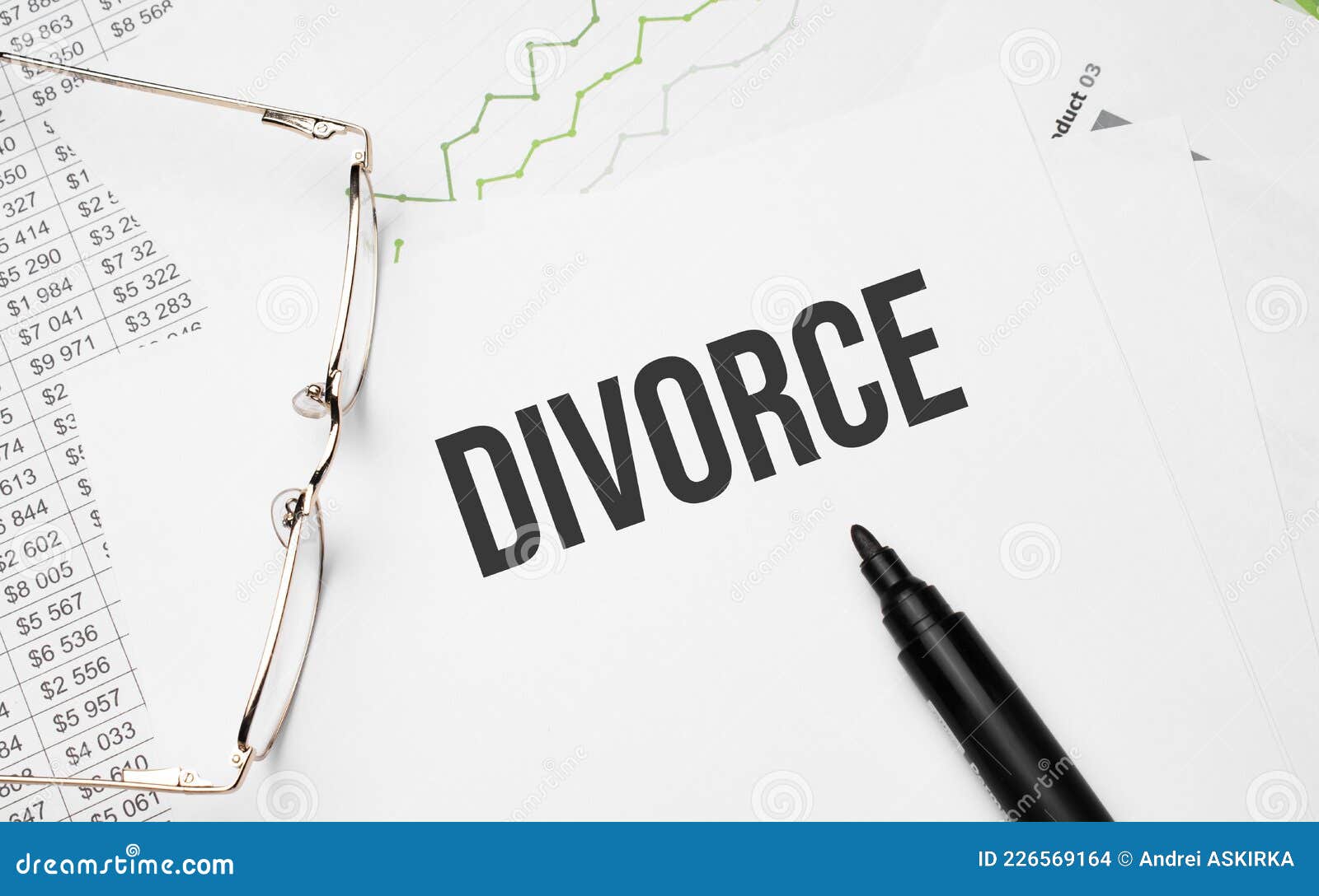 DIVORCE. Conceptual Background with Chart ,papers, Pen and Glasses ...