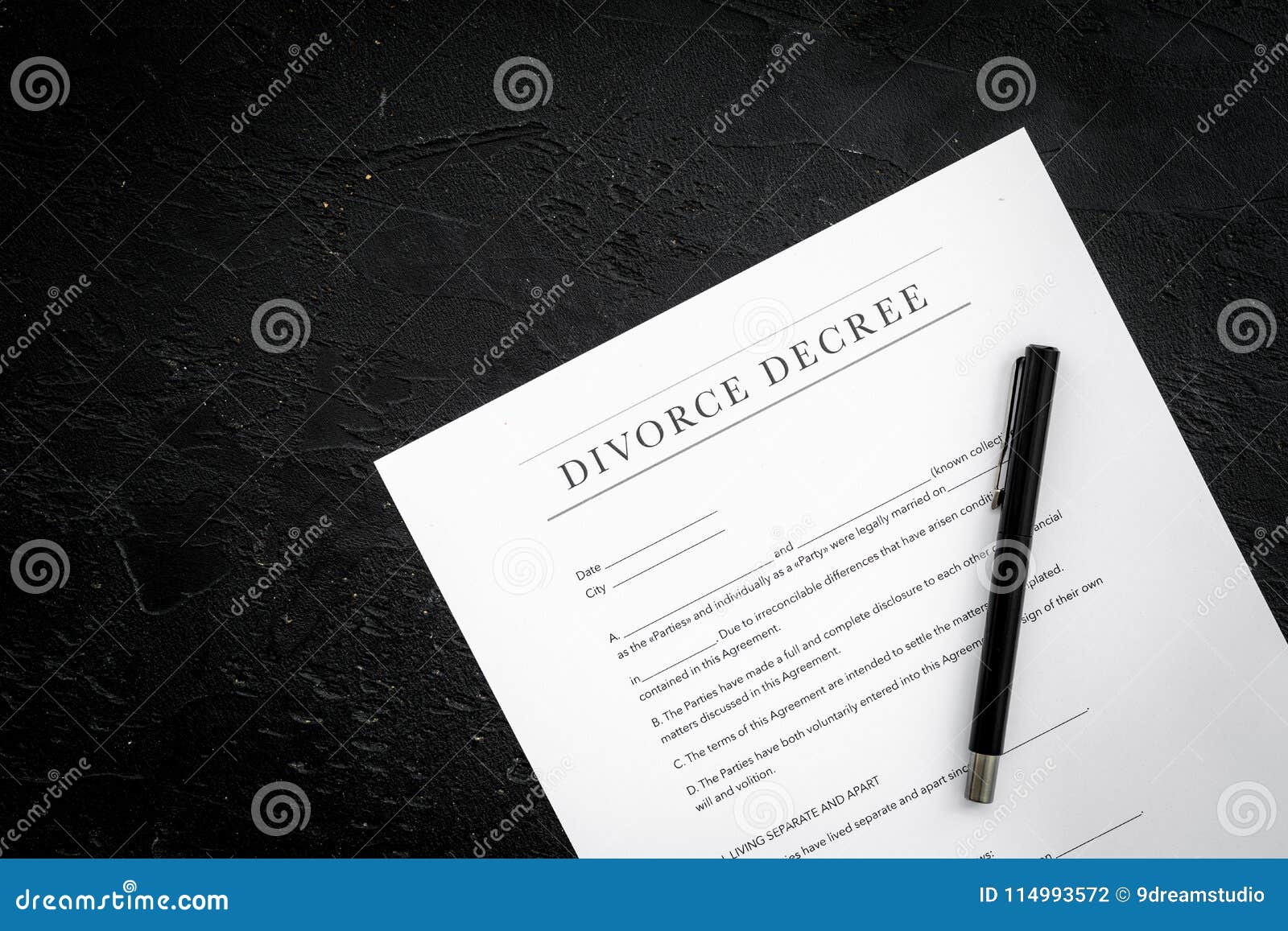 Divorce Decree. Document on Black Backgroud Top View Space for Text ...