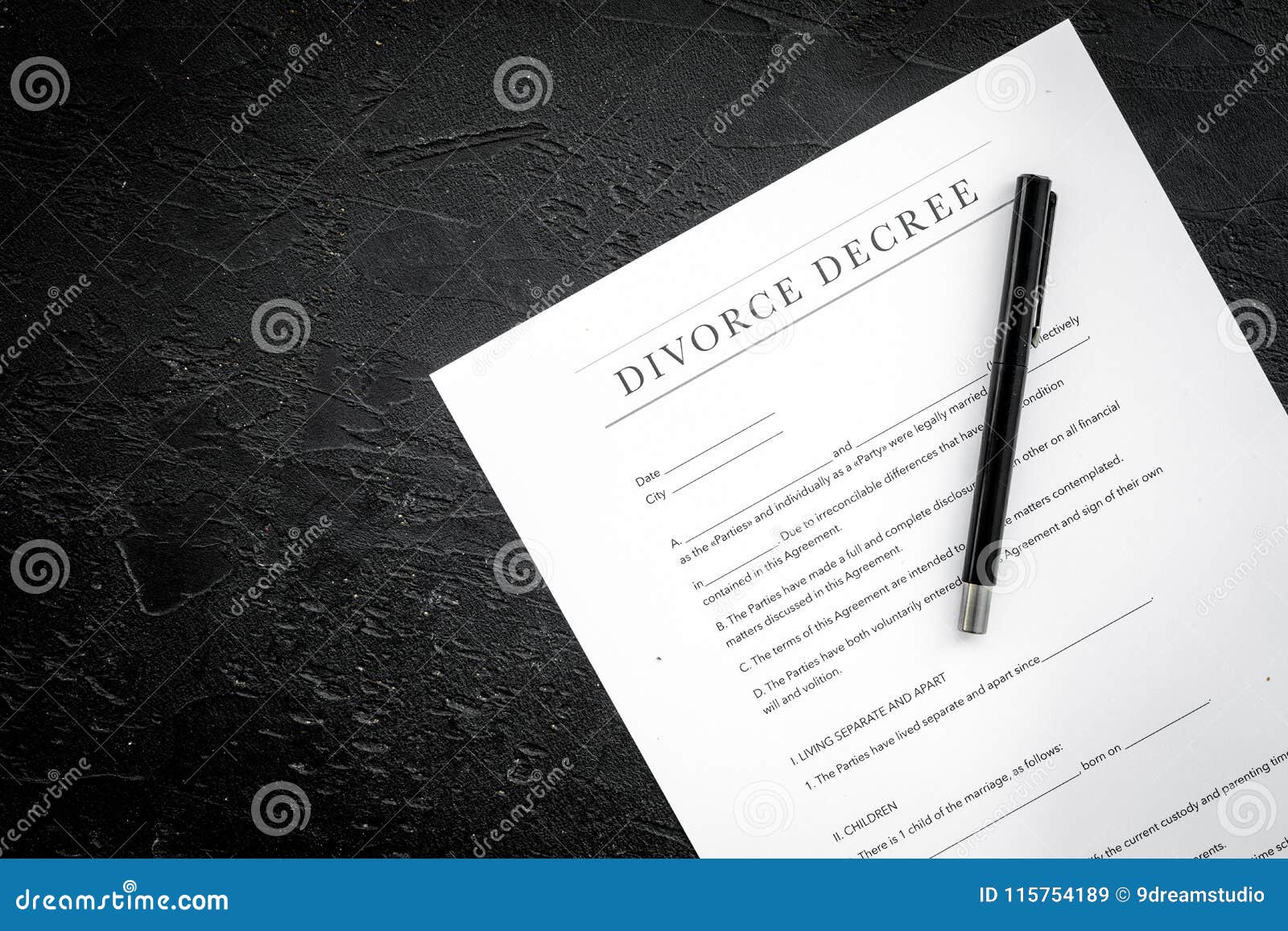 Divorce Decree. Document on Black Backgroud Top View Space for Text ...