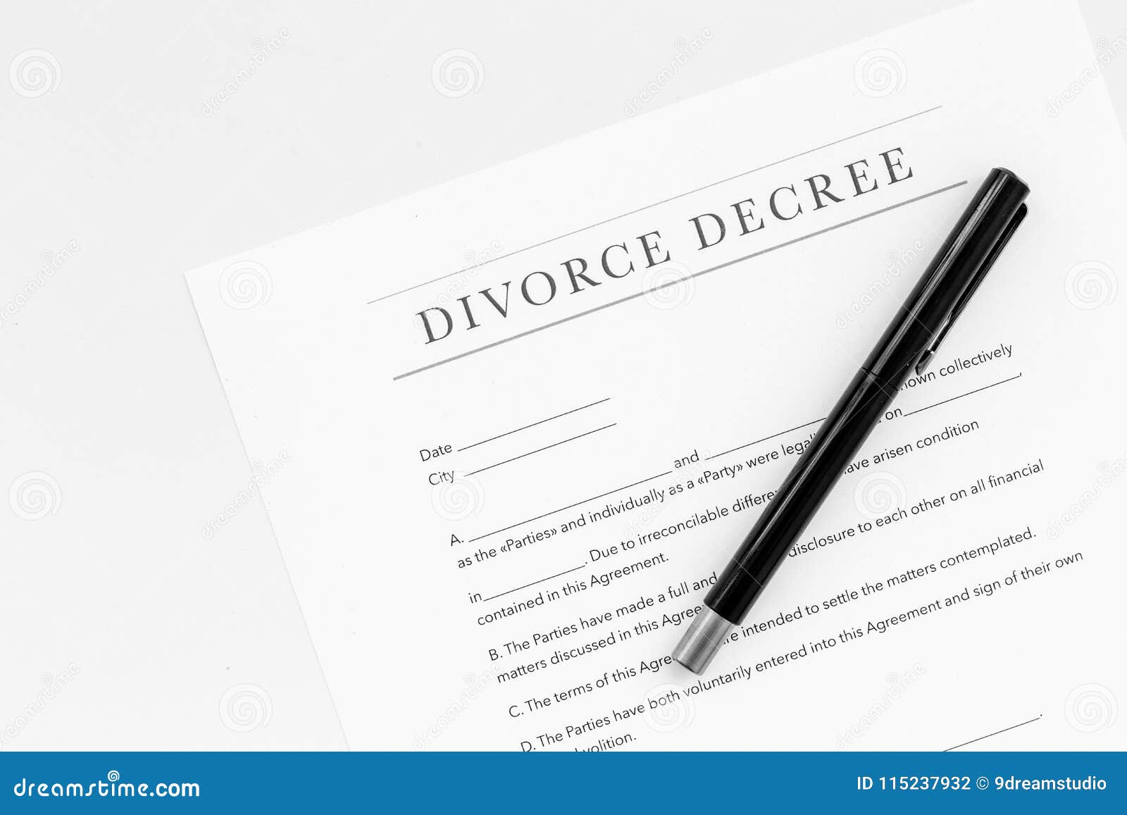 Divorce Decree. Document on White Backgroud Top View Copy Space Stock ...