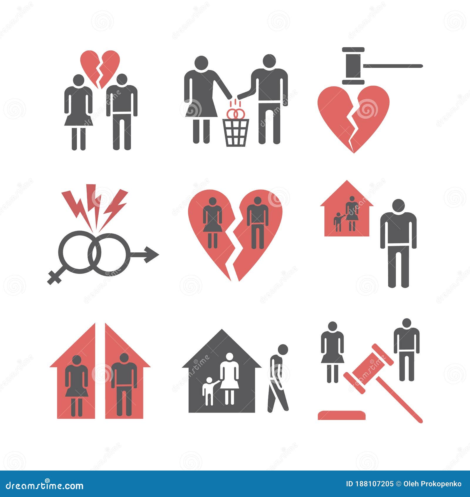 Divorce Flat Icons. Vector Signs for Web Graphics Stock Vector ...