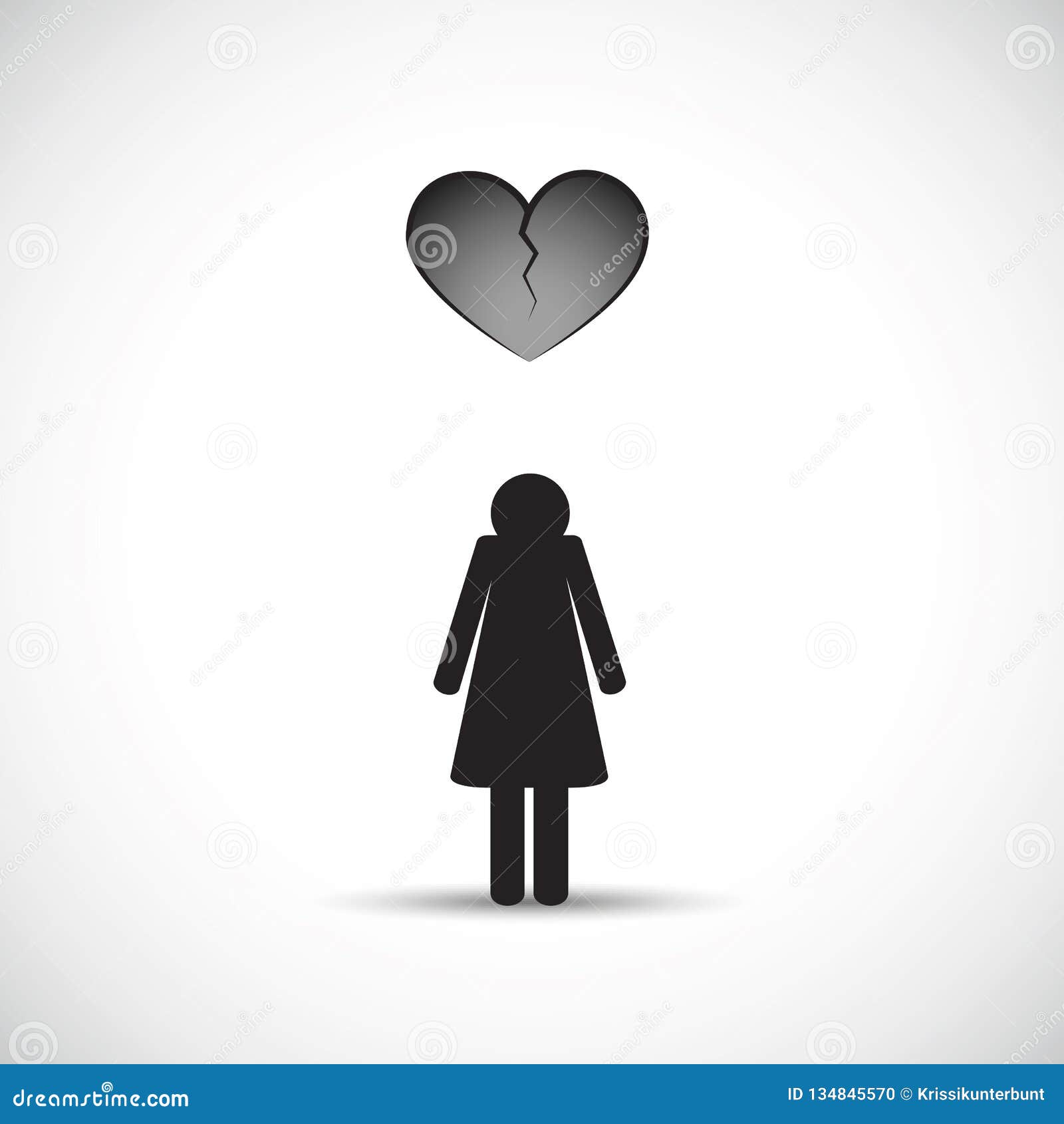 Divorce Heartache Concept With Sad Woman And Broken Heart Stock Vector