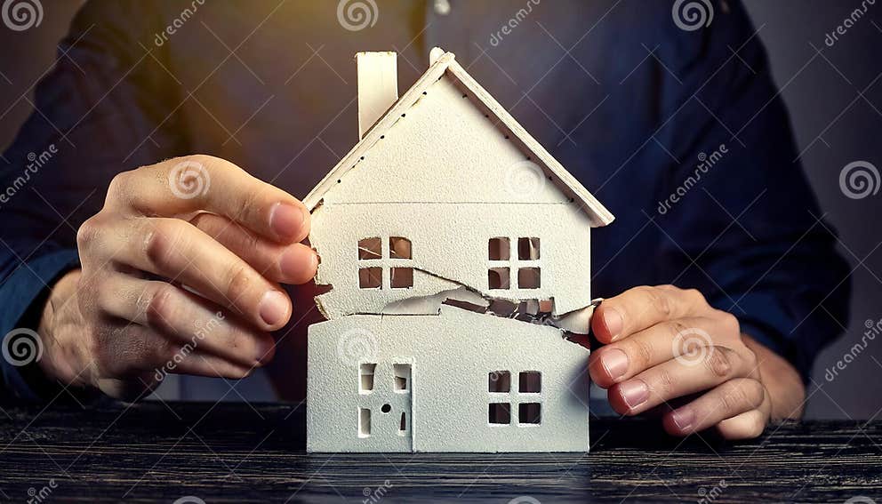 Divorce and Property Conflict: a House Split in Two Stock Illustration ...