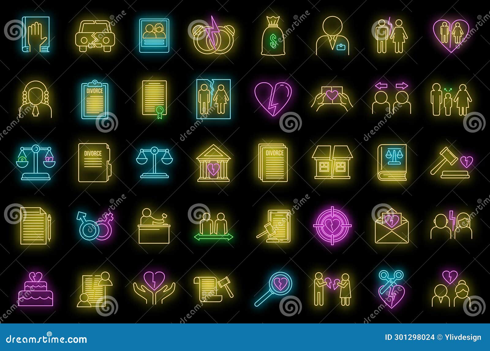Divorce Separation Icons Set Vector Neon Stock Vector - Illustration of ...