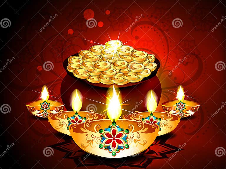 Diwali Background with Deepak Set Stock Vector - Illustration of ...