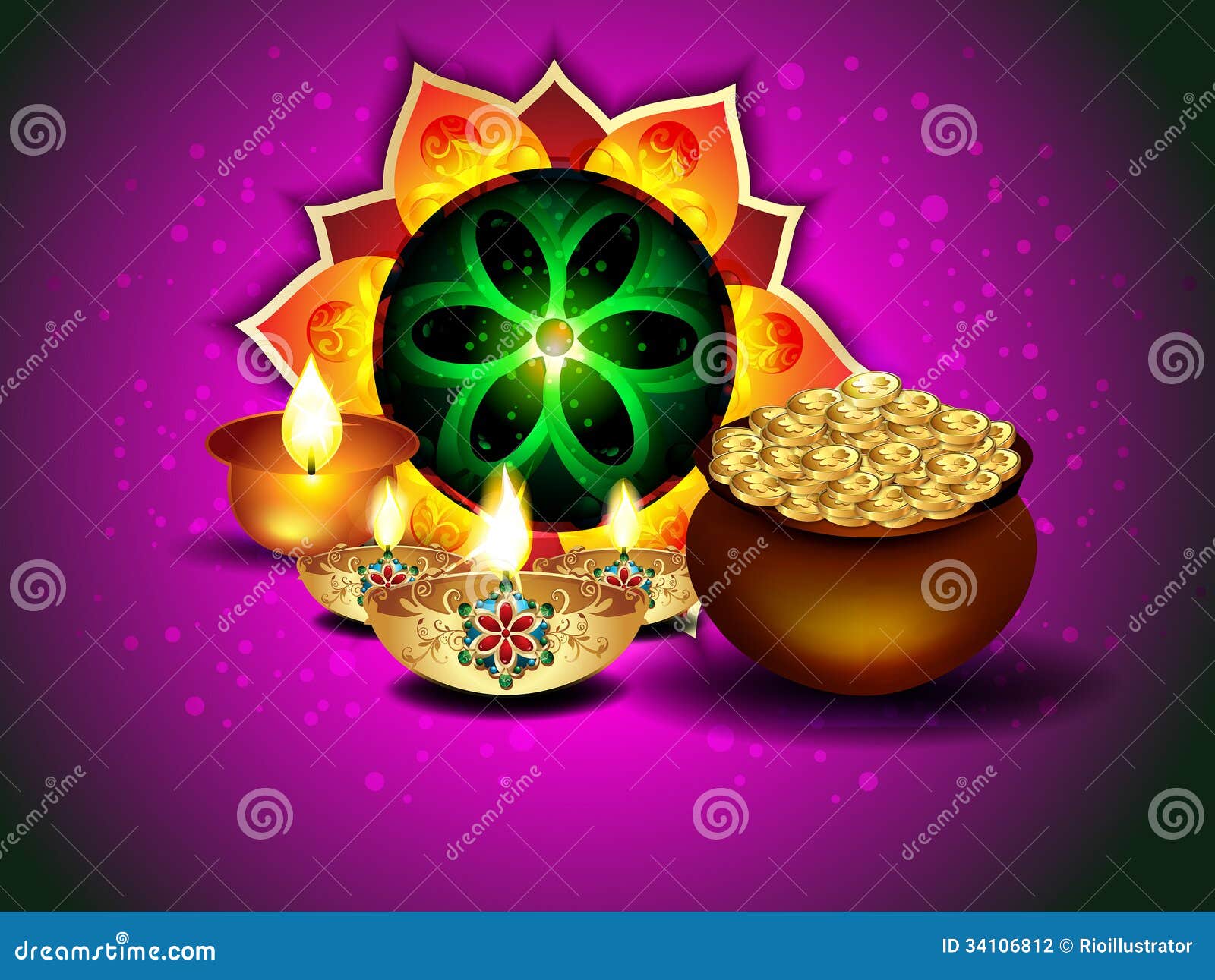 Diwali Background with Rangoli Stock Illustration - Illustration of ...