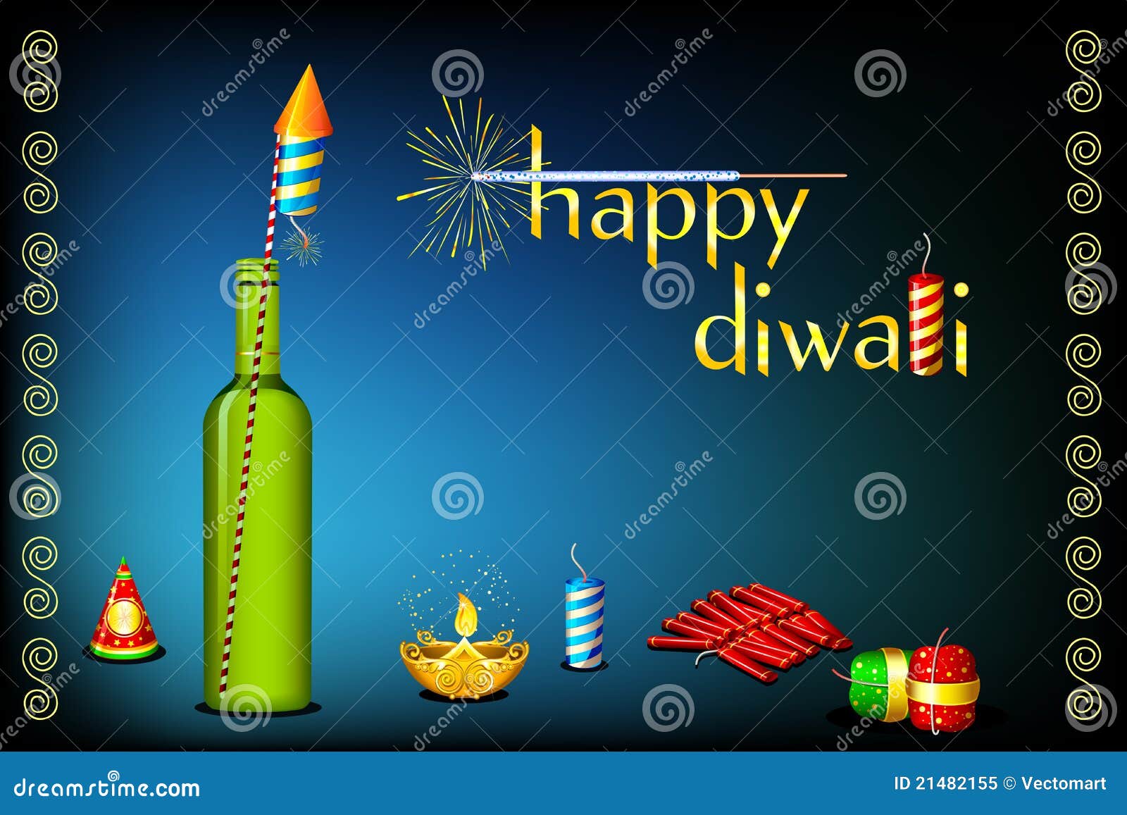 Diwali Card Design, Diya With Laxmi Background Cartoon Vector ...