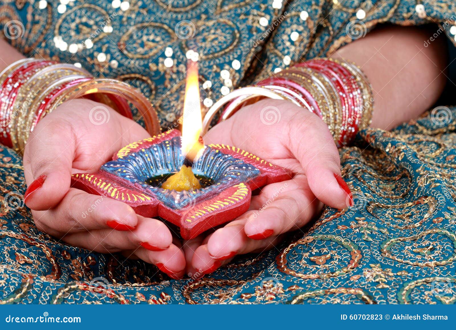 Diwali Celebration Diya Light on a Female Hand Stock Image - Image of ...