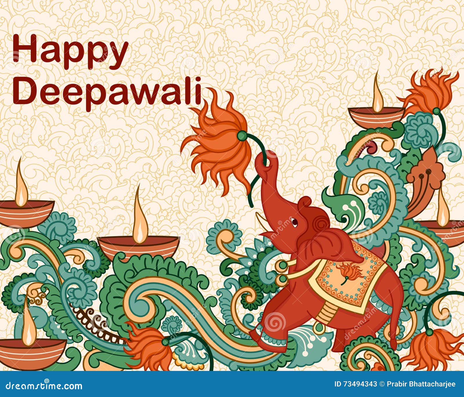 Diwali decorated diya stock vector. Illustration of happy - 73494343