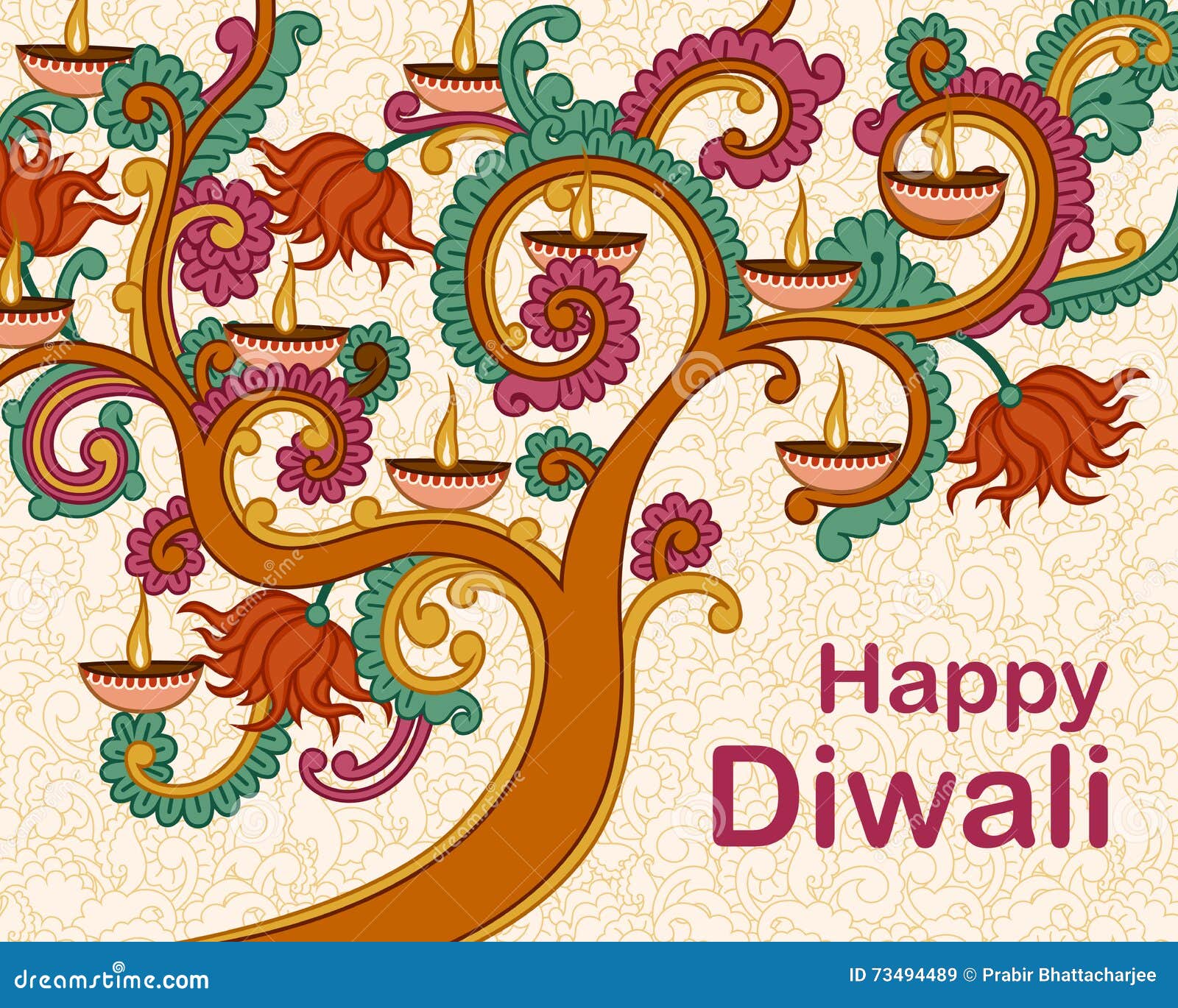 Diwali decorated diya stock vector. Illustration of greeting - 73494489