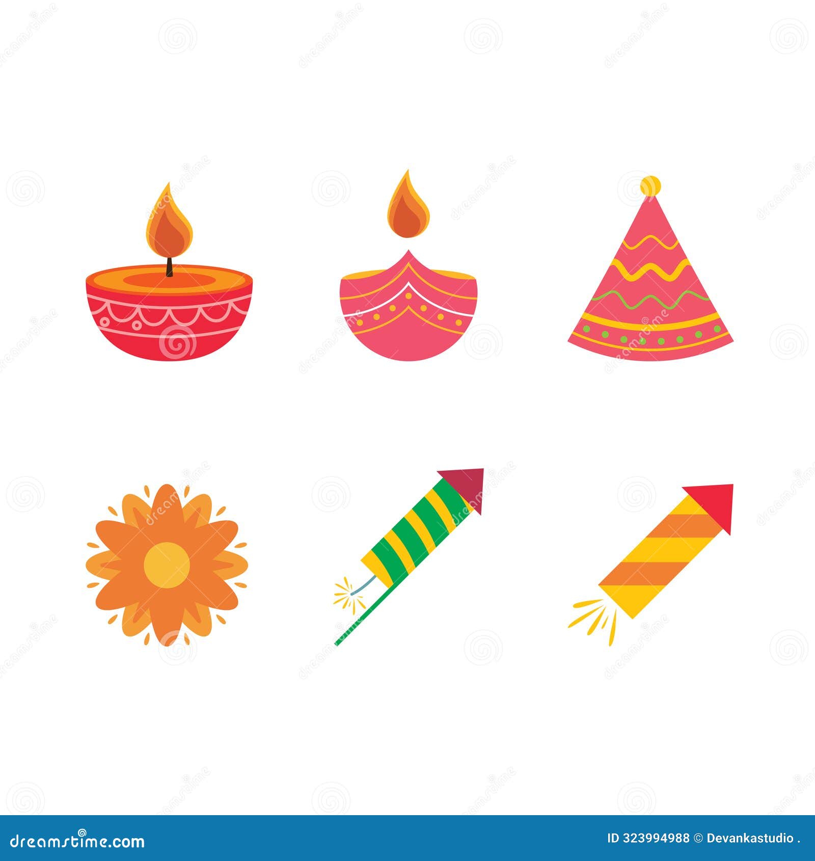 Diwali or Deepavali Elements Stock Vector - Illustration of isolated ...
