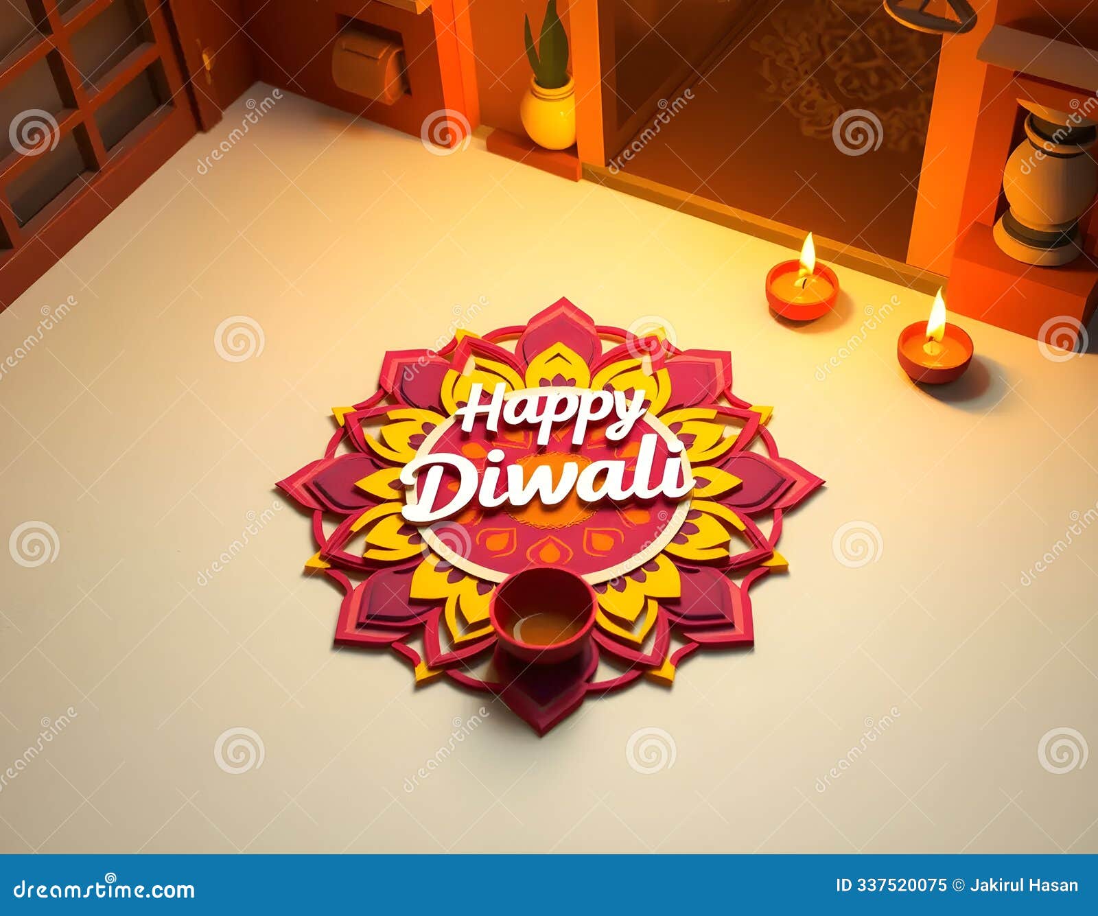 Diwali Greeting Card with Colorful Rangoli Stock Illustration ...