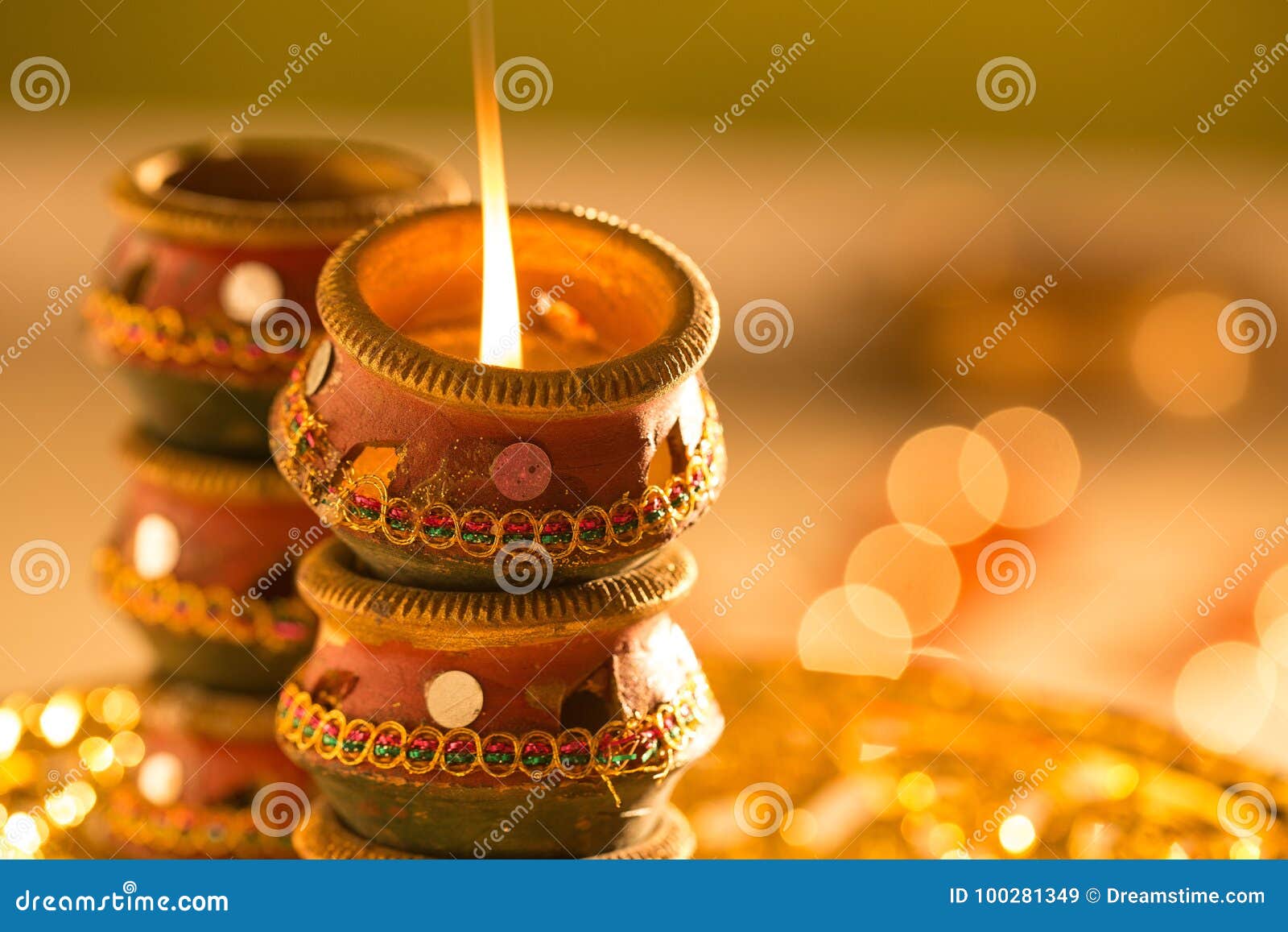 Diwali lights and diyas stock image. Image of happy - 100281349