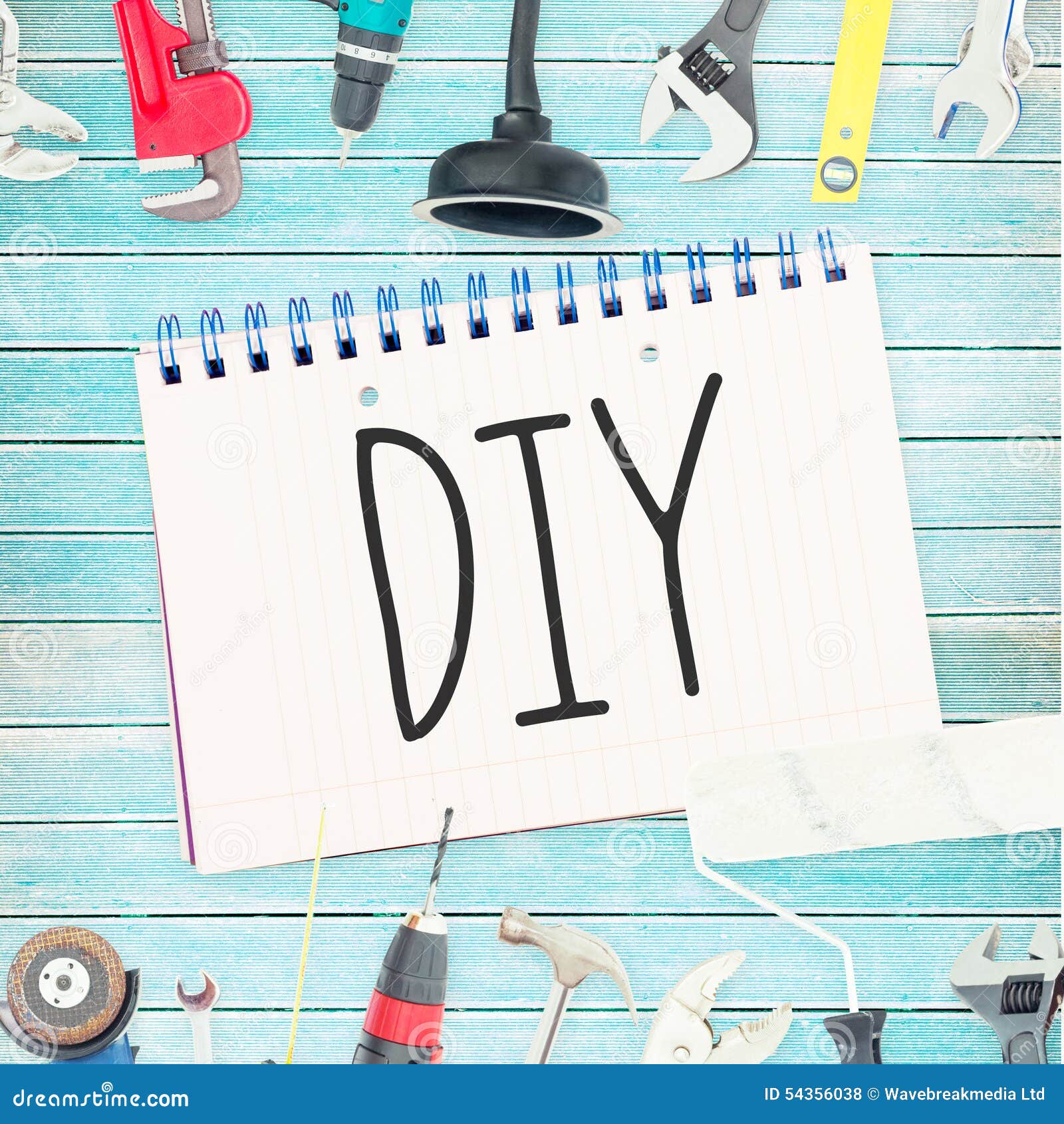 Diy Against Tools and Notepad on Wooden Background Stock Illustration ...