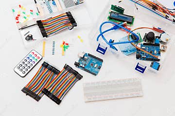 DIY Arduino. Flat Layout on White Background, Copy Space. Electronic ...