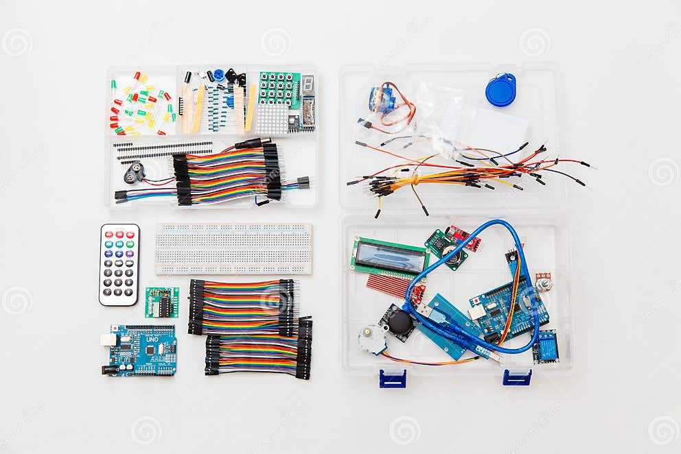 DIY Arduino. Flat Layout on White Background, Copy Space. Electronic ...