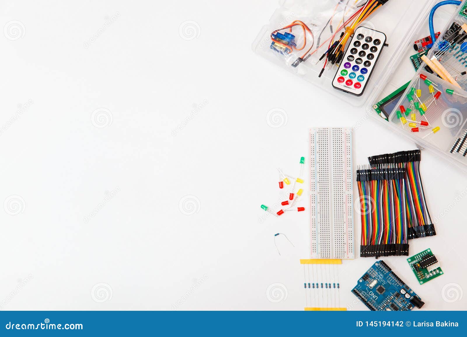 DIY Arduino. Flat Layout On White Background, Copy Space. Electronic ...