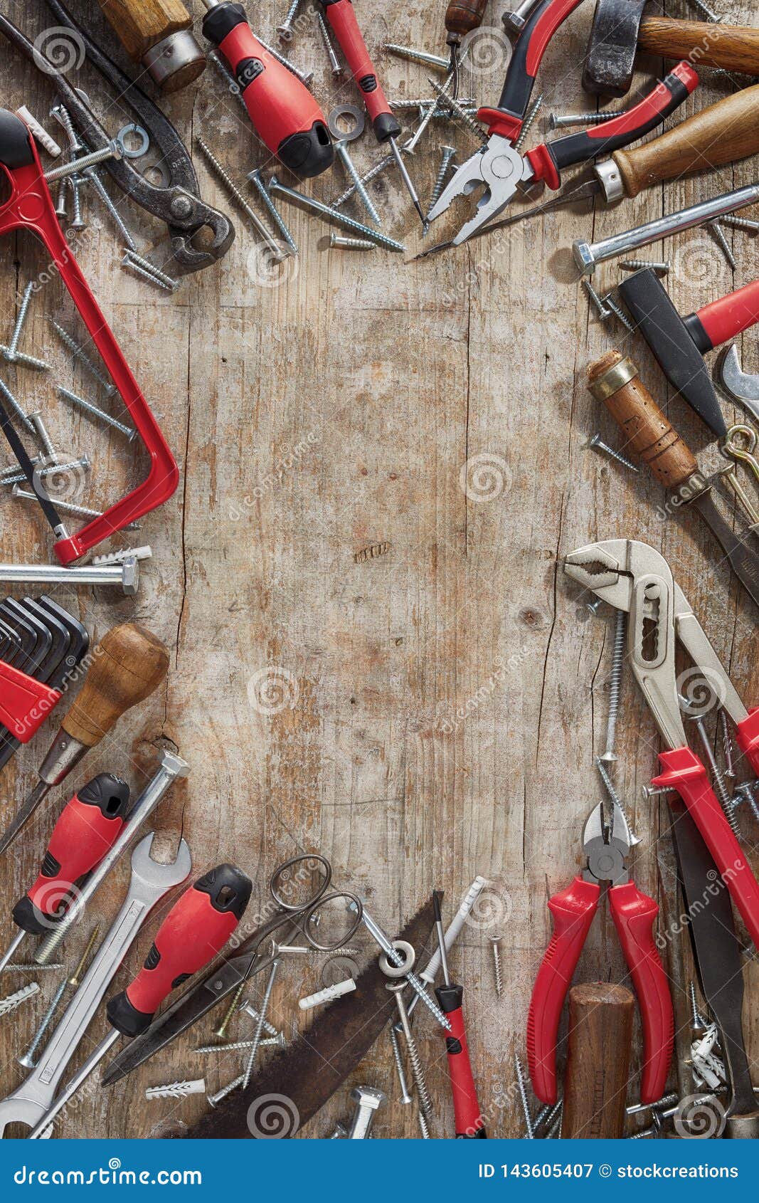 DIY Border of Assorted Red Hand Tools Stock Image - Image of wood ...