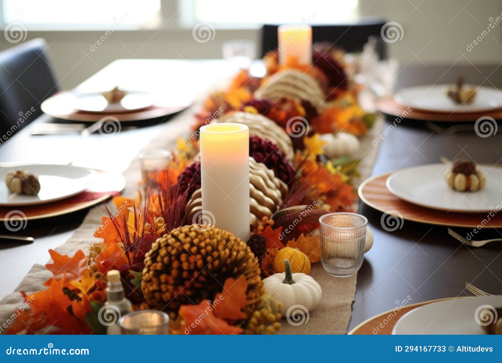 A Diy Centerpiece on a Thanksgiving Dining Table Stock Image - Image of ...