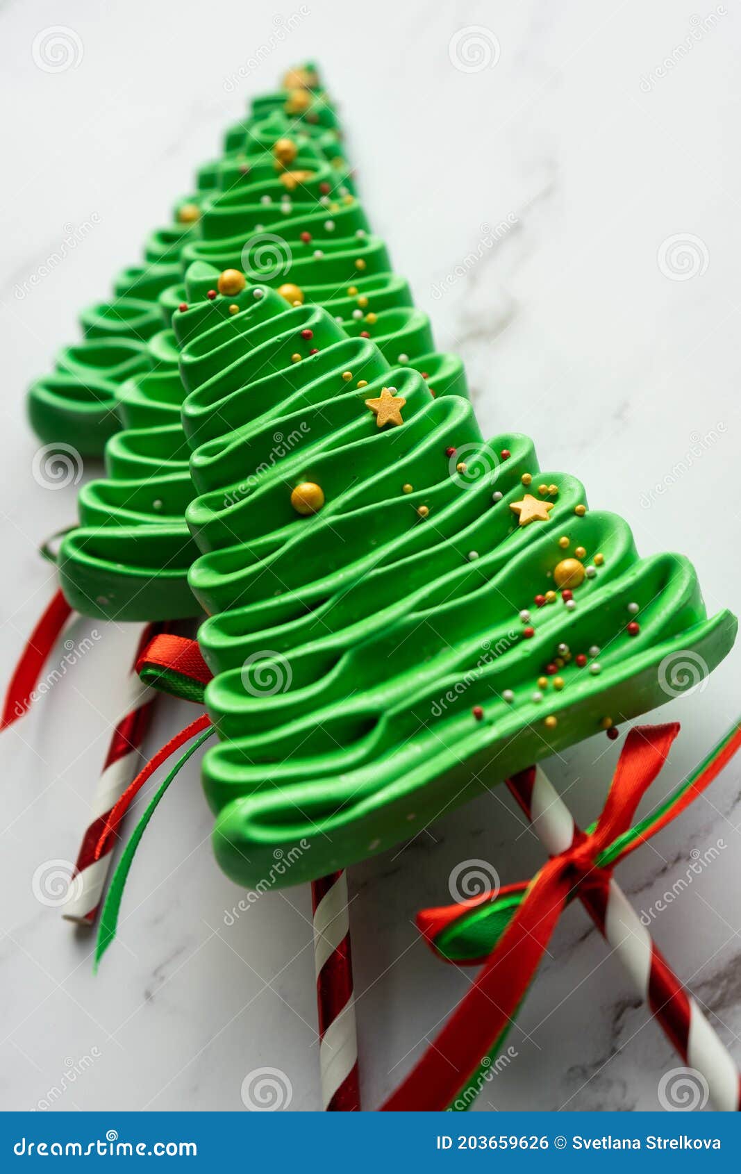 DIY Christmas Sweets. Three Green Meringue Trees Stock Photo - Image of ...