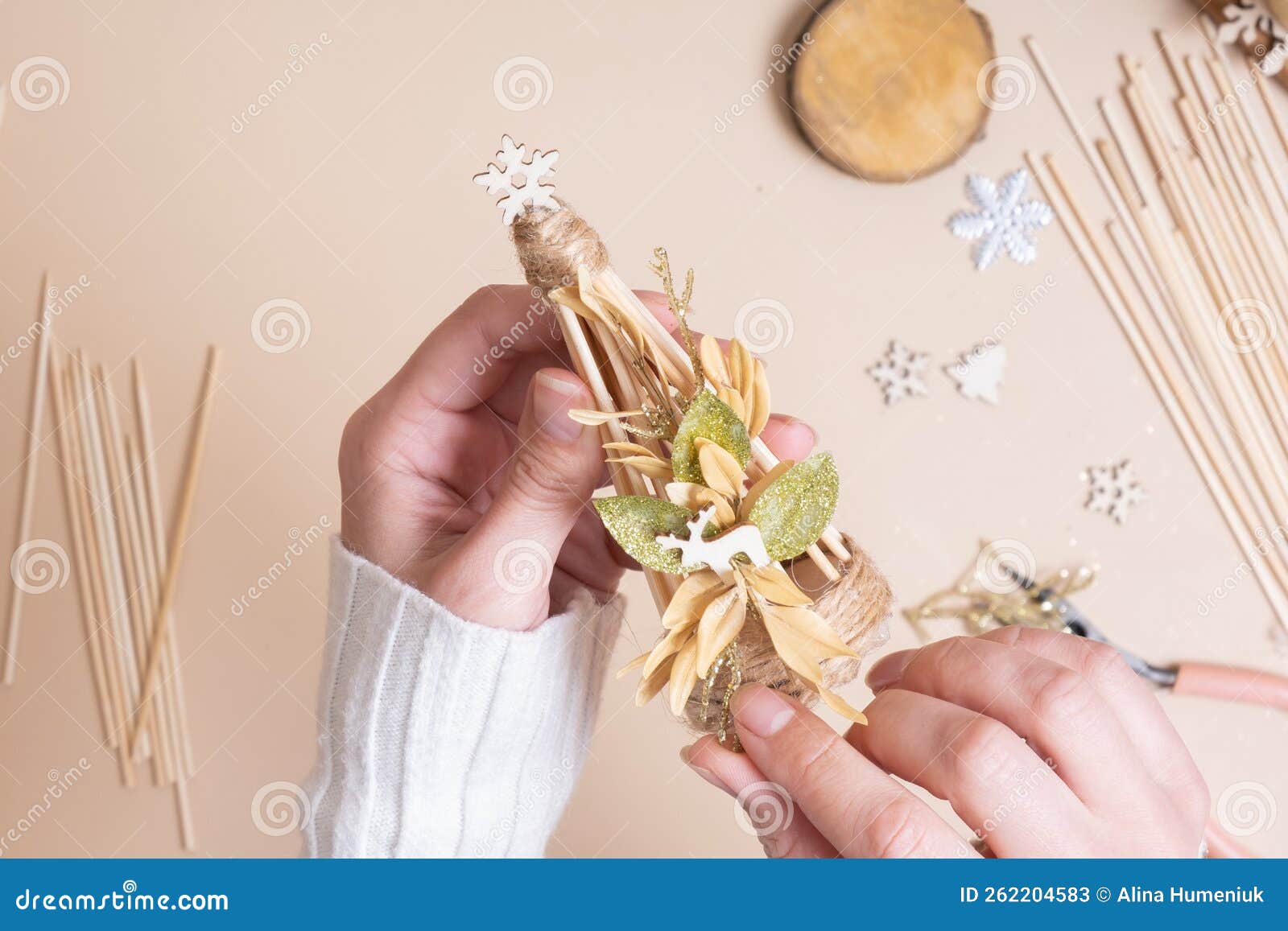 DIY Christmas Tree from Bamboo Sticks Step by Step Top View Stock Image ...