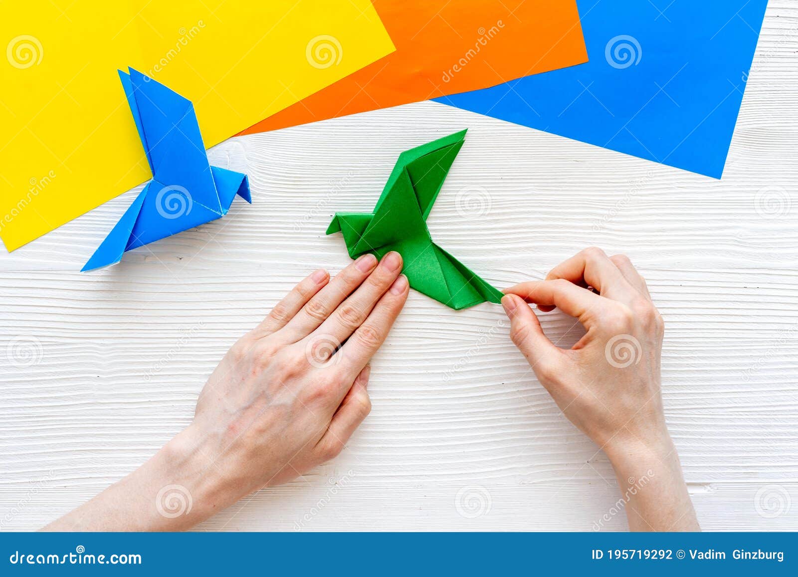 DIY Concept. Doing Origami Paper Bird, Top View Stock Photo - Image of ...
