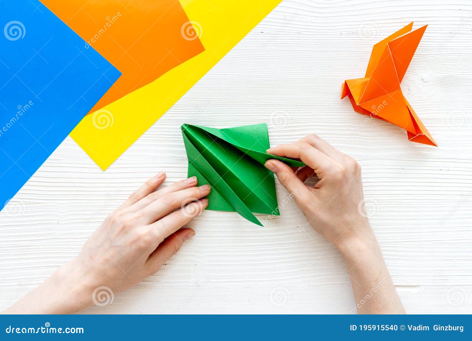 DIY Concept. Doing Origami Paper Bird, Top View Stock Photo - Image of ...