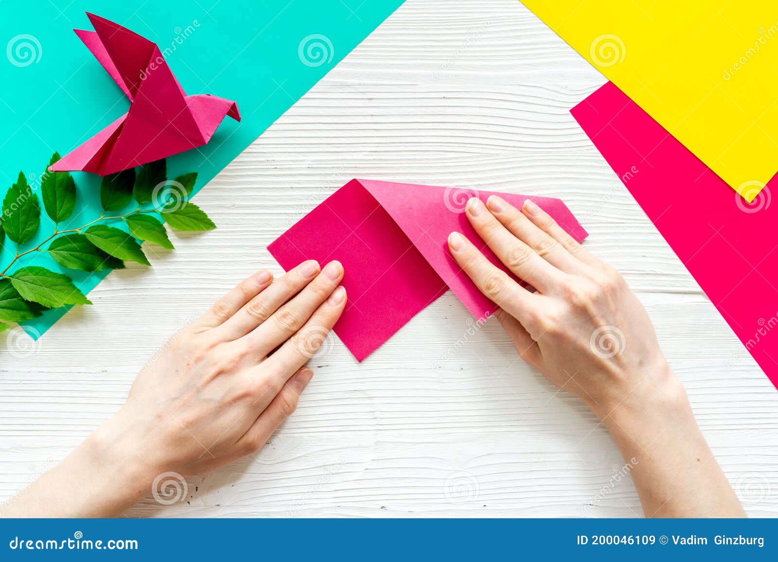 DIY Concept. Doing Origami Paper Bird, Top View Stock Image - Image of ...