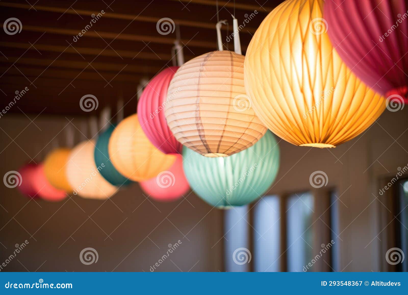 Diy Crafted Paper Lanterns Hanging from Ceiling Stock Image - Image of ...