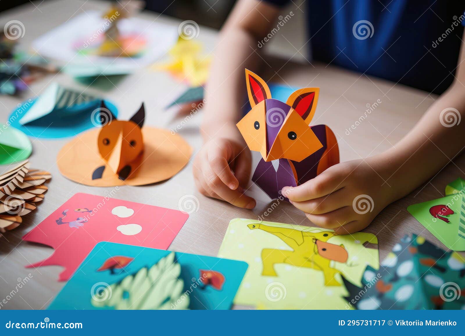 DIY Delights: Creative Child Crafting Paper Animals Stock Illustration ...