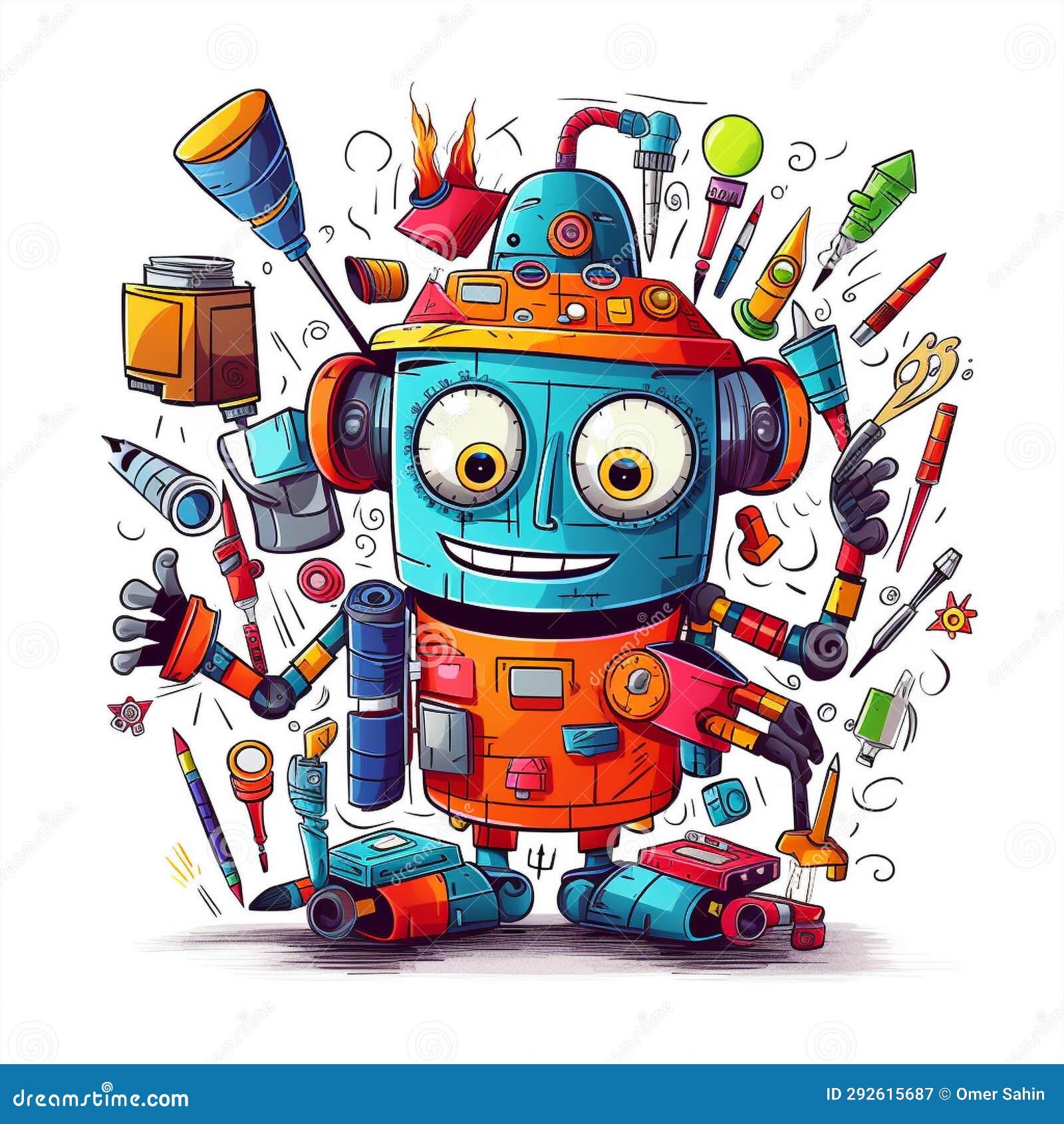 DIY Dynamo: Quirky Robot Engaged in a Fun and Useful Task Stock Image ...