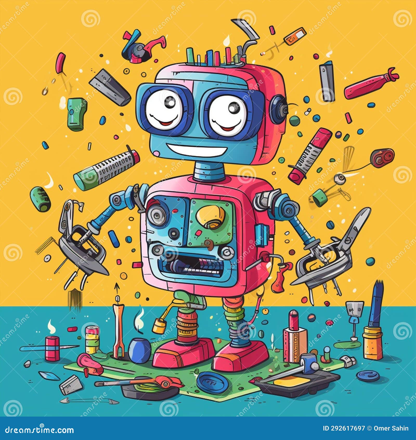 DIY Dynamo: Quirky Robot Engaged in a Fun and Useful Task Stock ...