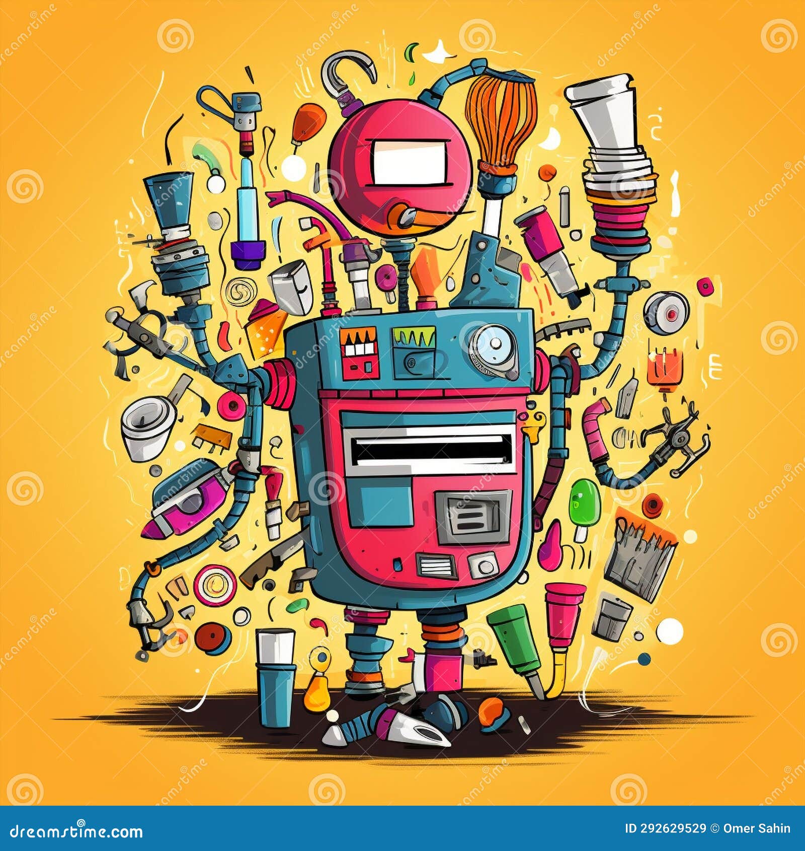 DIY Dynamo: Quirky Robot Engaged In A Fun And Useful Task Stock Image ...