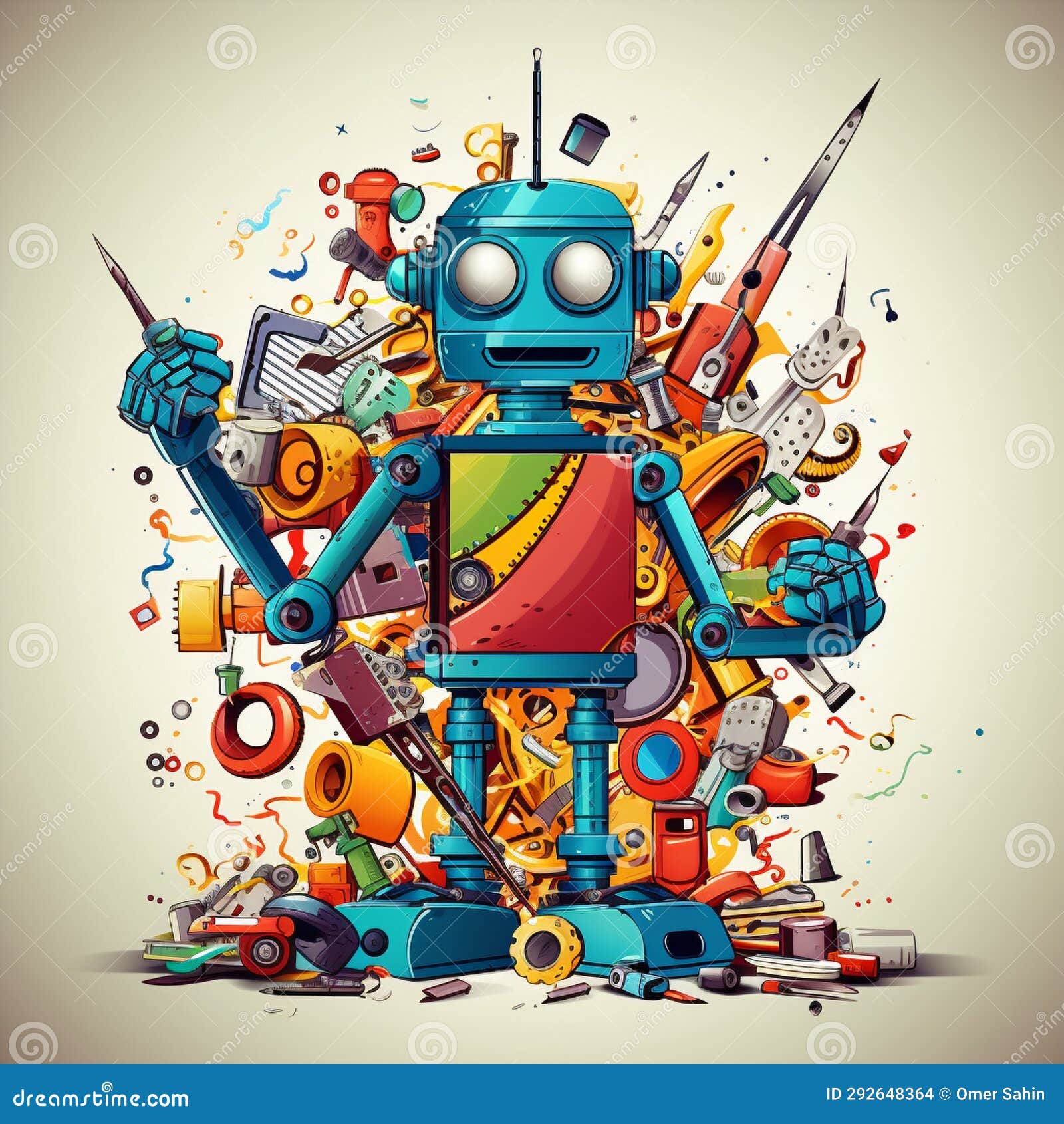 DIY Dynamo: Quirky Robot Engaged In A Fun And Useful Task Stock Image ...
