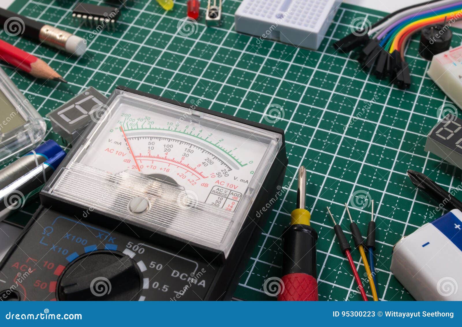 DIY Electrical Maker Tools Components on Green Cutting Mat Board. Stock ...
